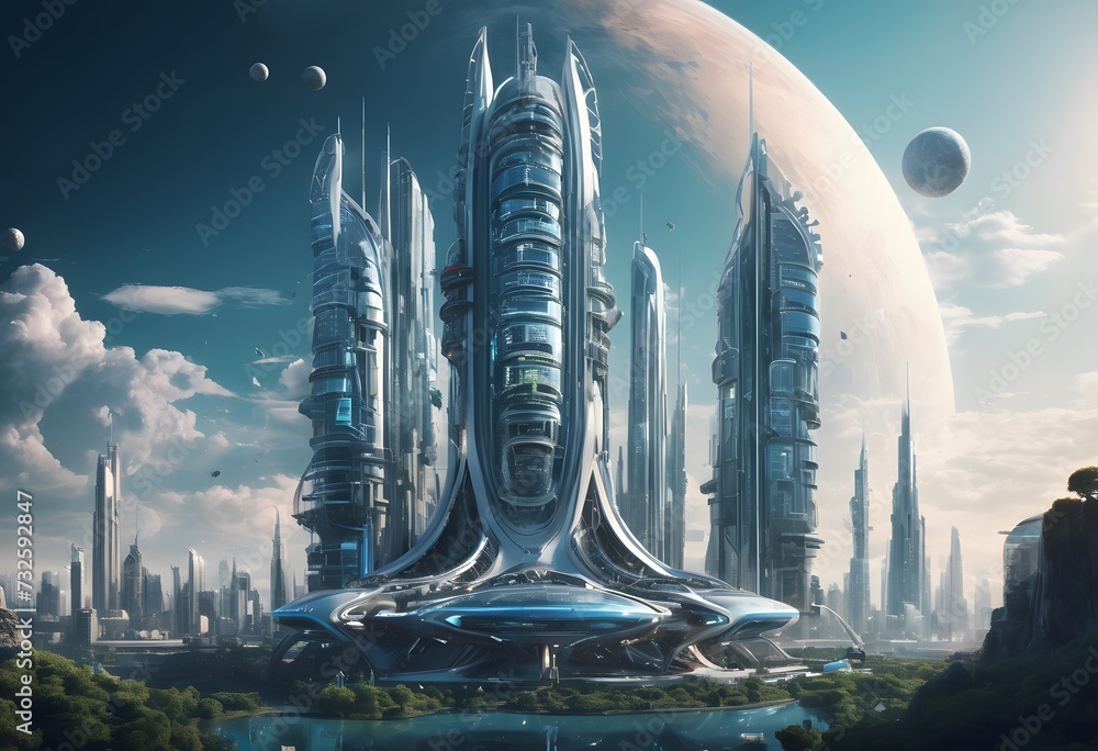 Futuristic Metropolis with a Prominent Spherical Building AI Generated ...