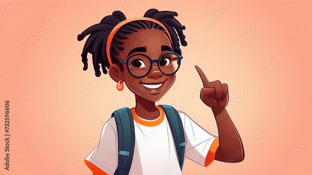 An African-American elementary school girl with a backpack, showing a ...