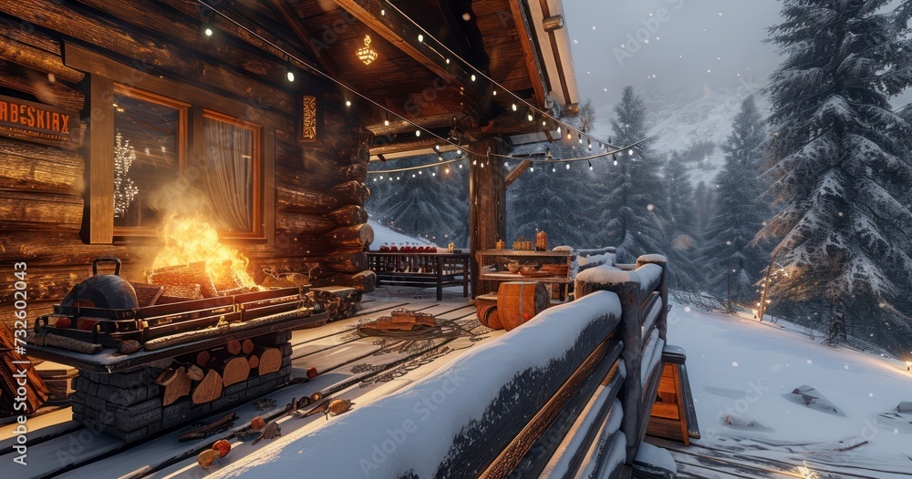 A Unique Winter Food Experience with BBQ on a Fire Grill at a Ski ...