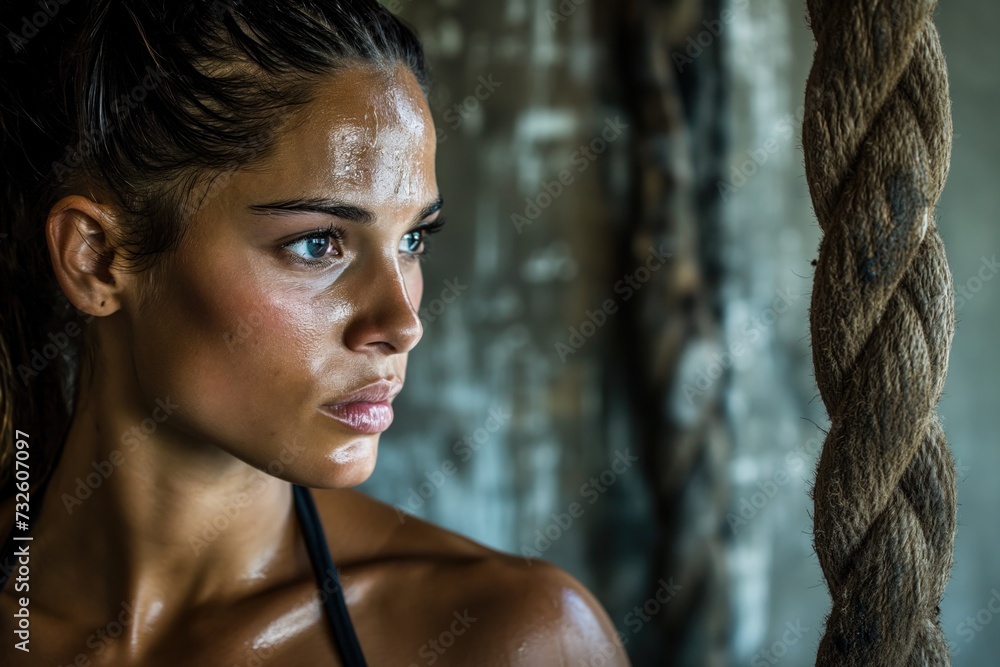 Determined Female Athlete After Intense Training. Close-up of a ...
