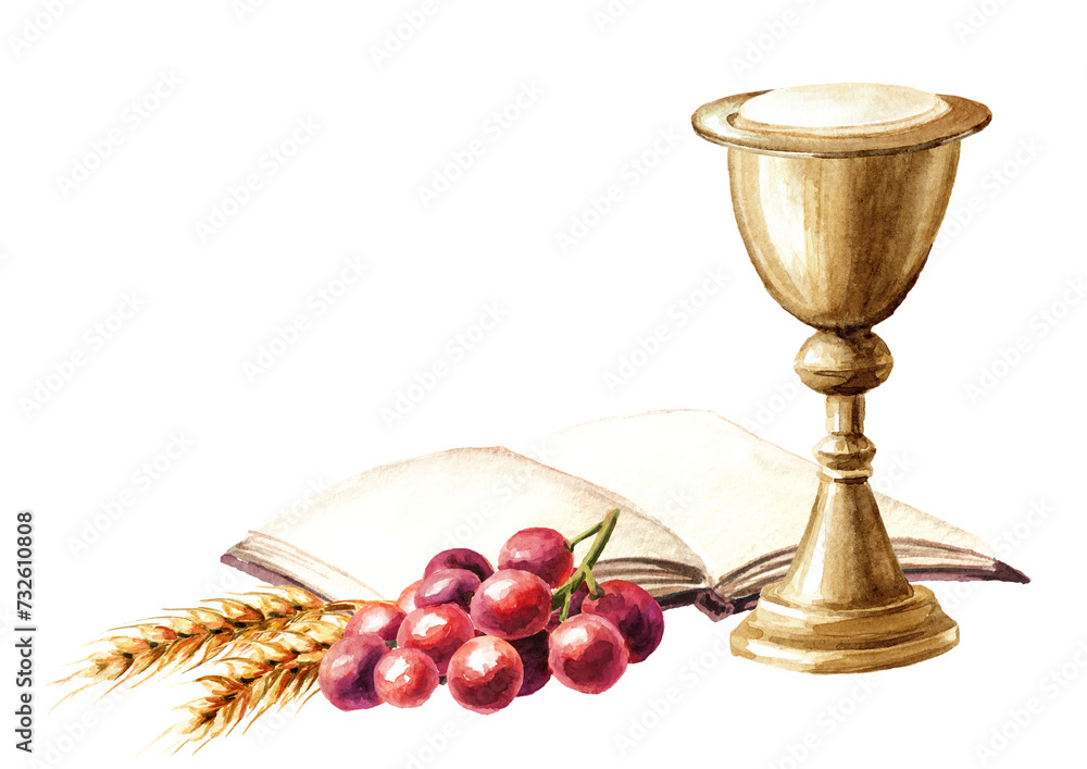 Eucharist. Holy Communion concept, with copy space. Hand drawn ...