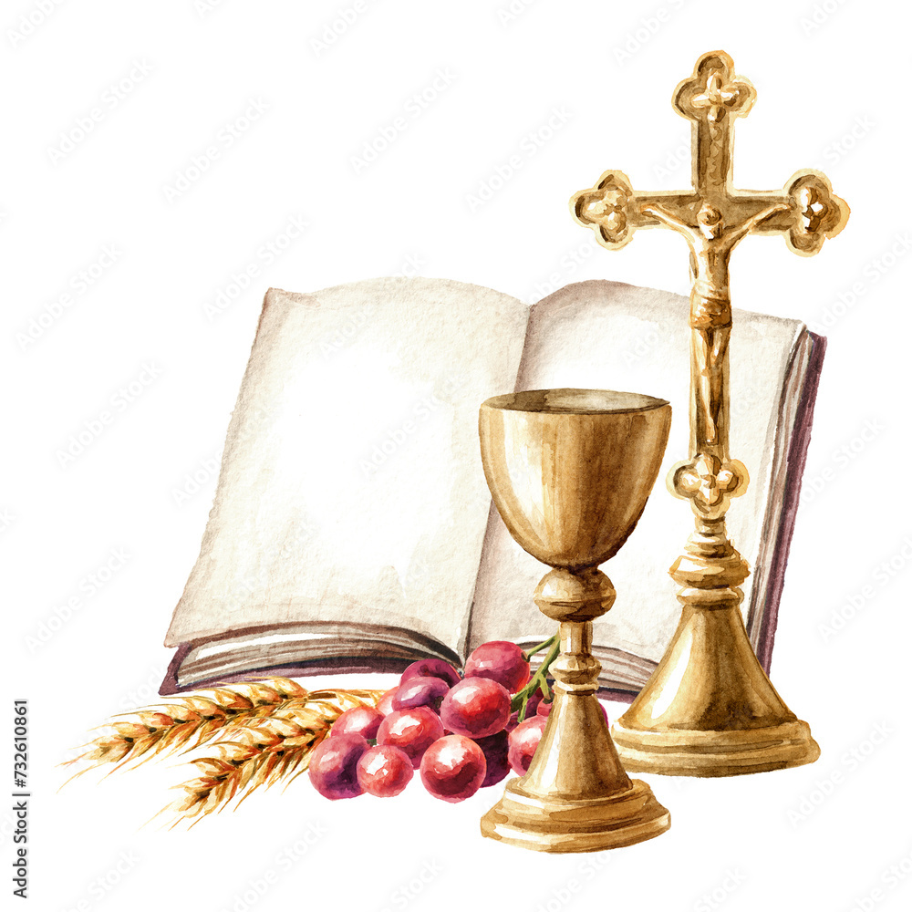Eucharist. Holy Communion concept., Hand drawn watercolor illustration ...