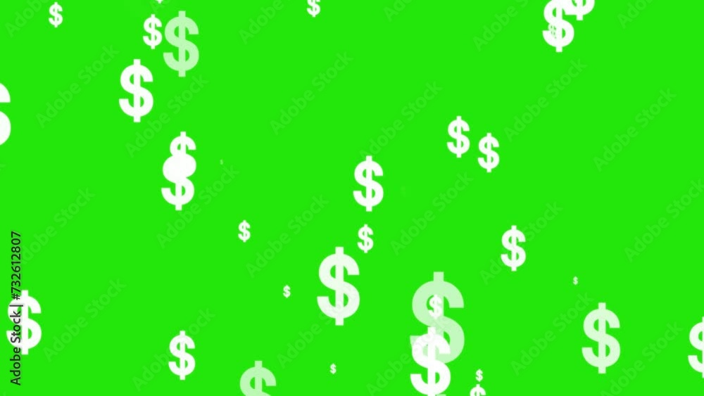 USA Dollar signs symbol Falling down animation on green screen ...