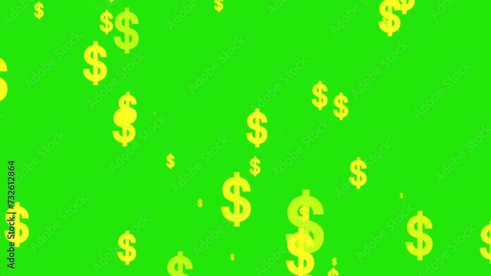 USA Dollar signs symbol Falling down animation on green screen ...