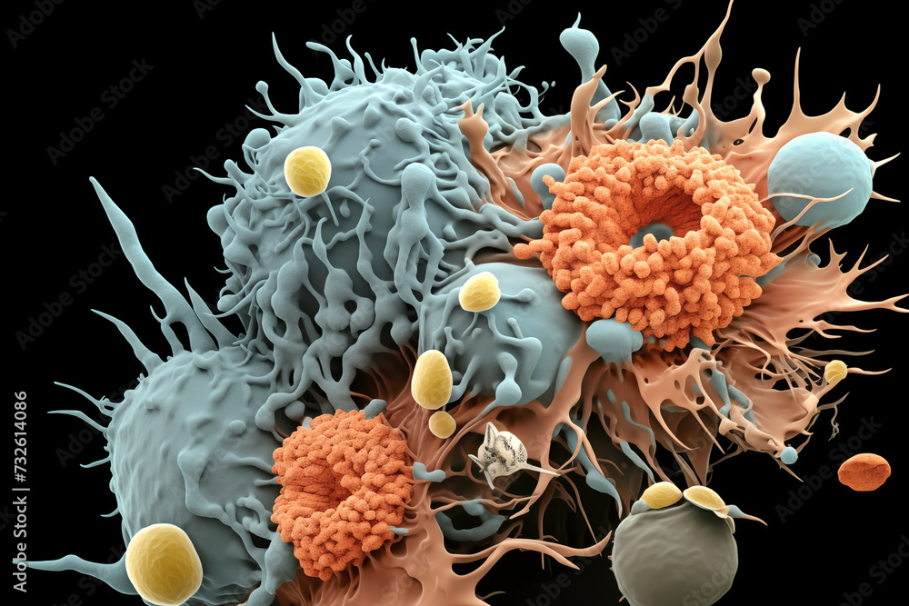 Electron microscopy of dead cells of cancer, electron microscopy, Stock ...