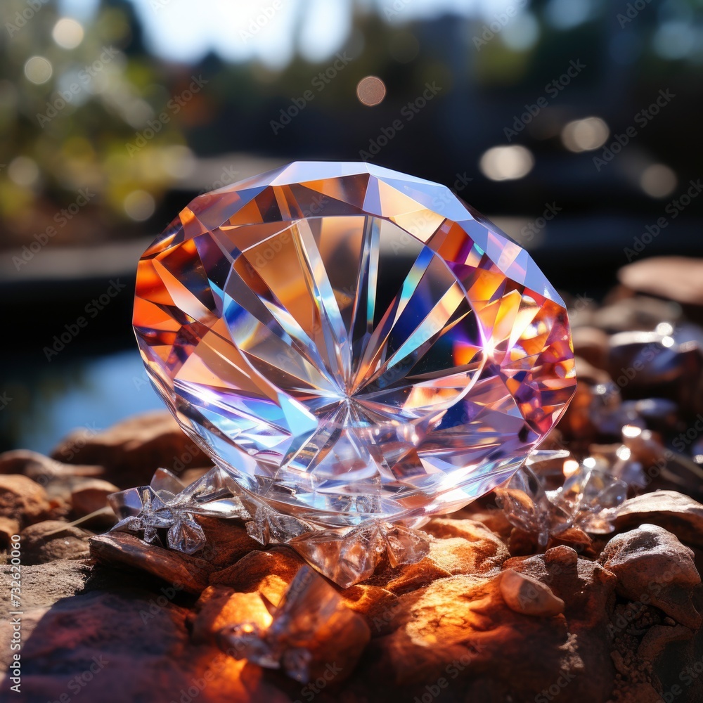 rhinestone with sunlight refraction on nature. stone, mystic, spiritual ...