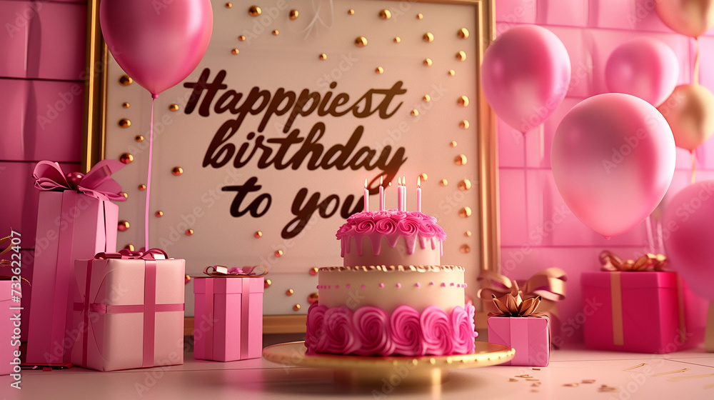 Pink And Purple Birthday background with lithium balloons. "Happy ...