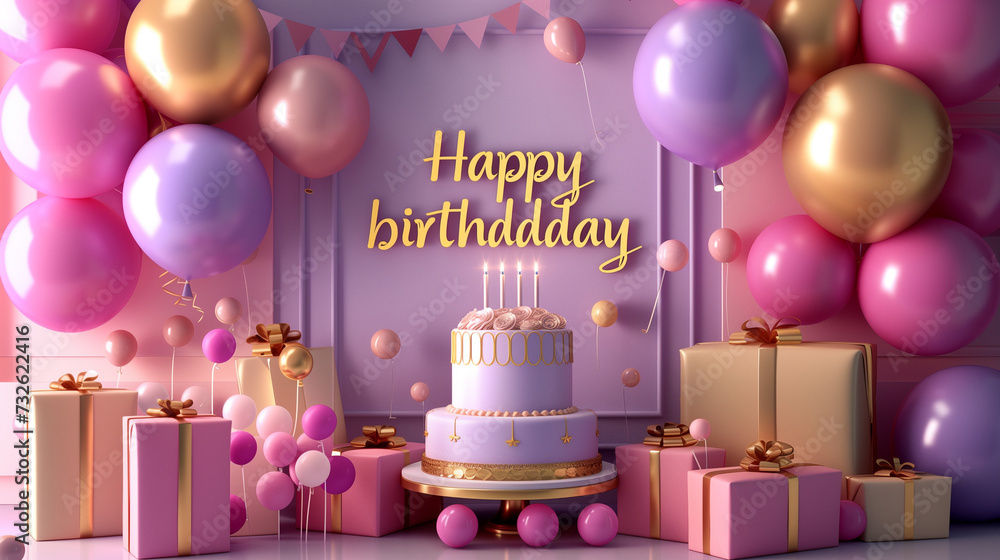 Pink And Purple Birthday background with lithium balloons. "Happy ...