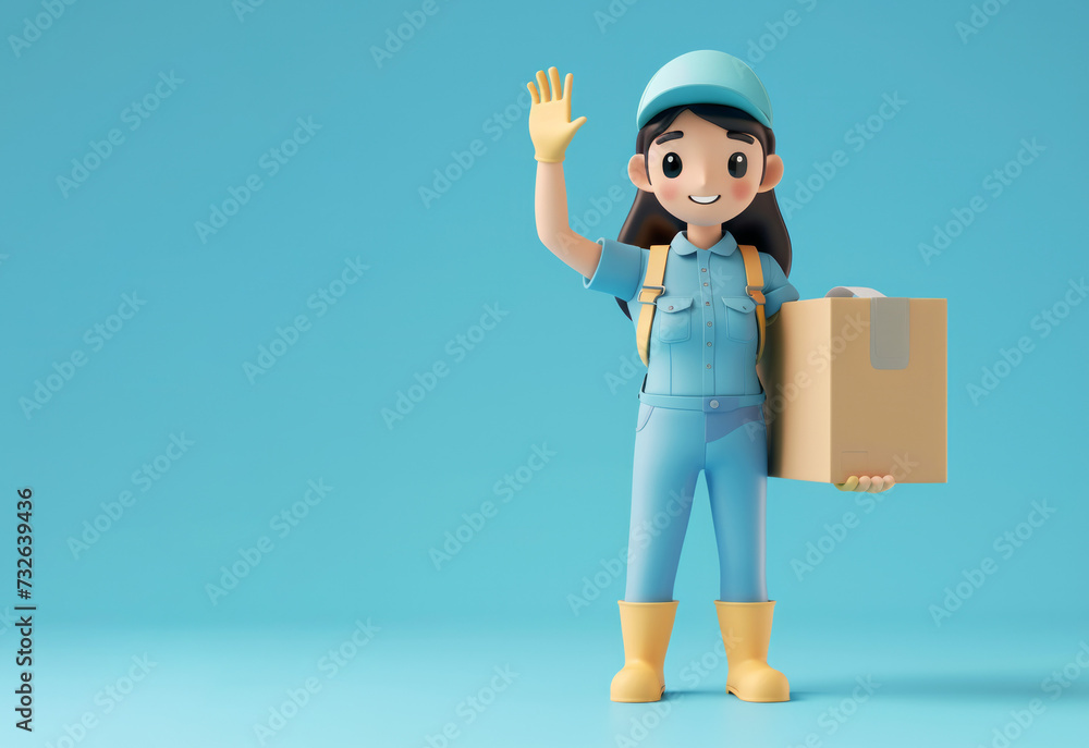 cute cartoon character of a female logistics delivery service worker ...