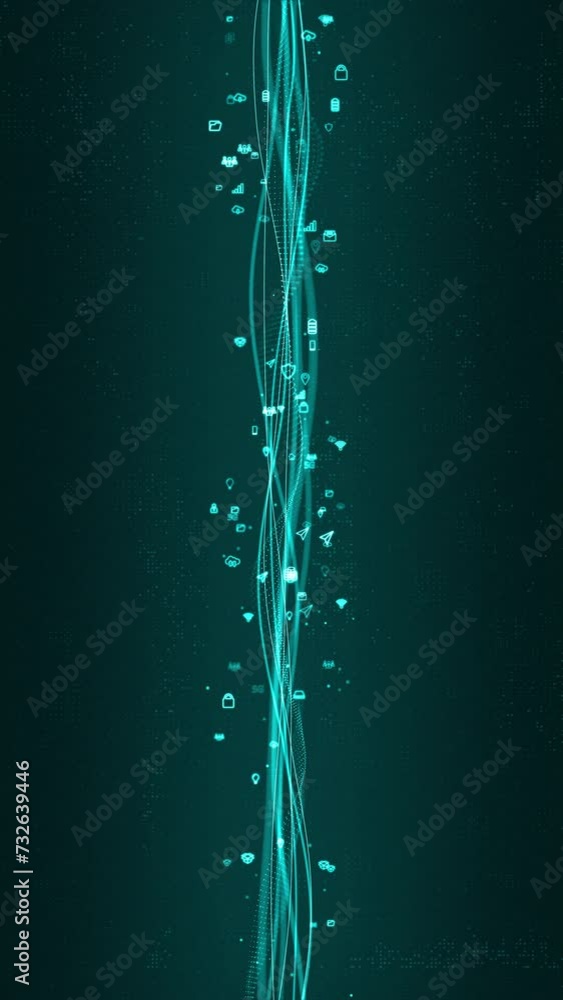 Motion graphic of Blue digital technology icon and line flowing on ...