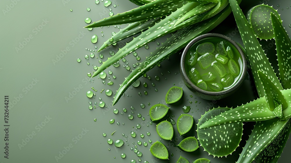 Aloe vera leaves on a light green background for freshness and vitality ...