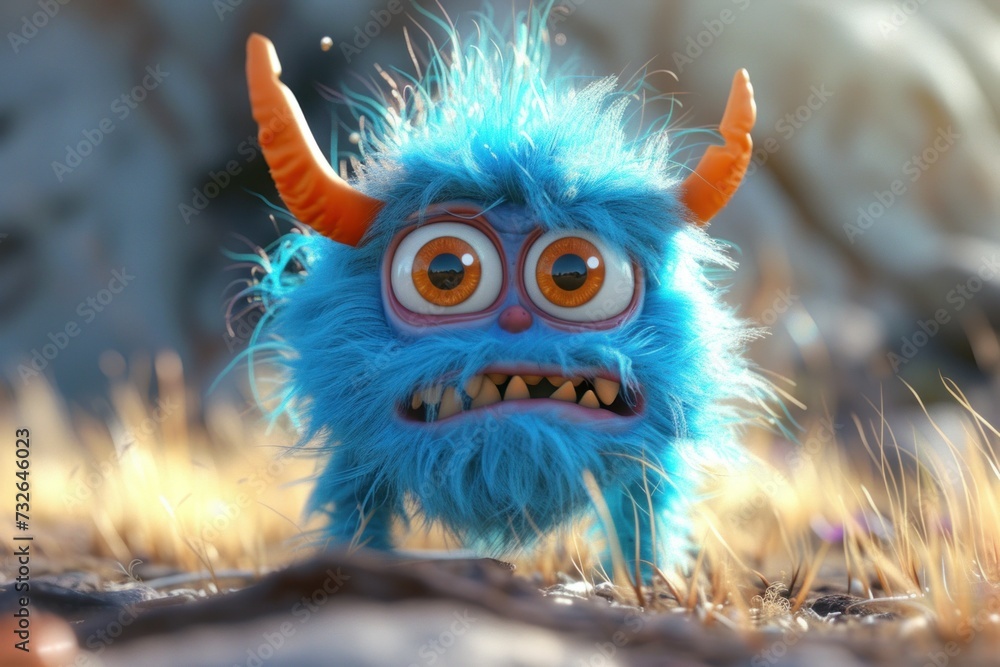 Ugly monster with a tired and depressed expression, fabulous creature ...