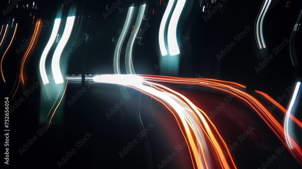 Blur curve city lights movement at night. Urban lights in motion. Light ...