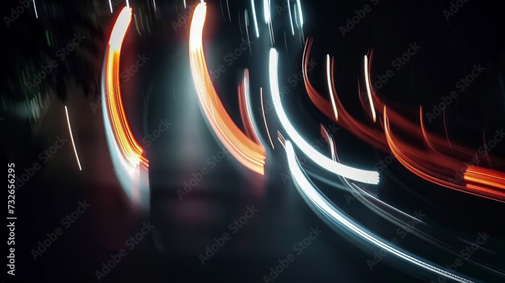 Blur curve city lights movement at night. Urban lights in motion. Light ...