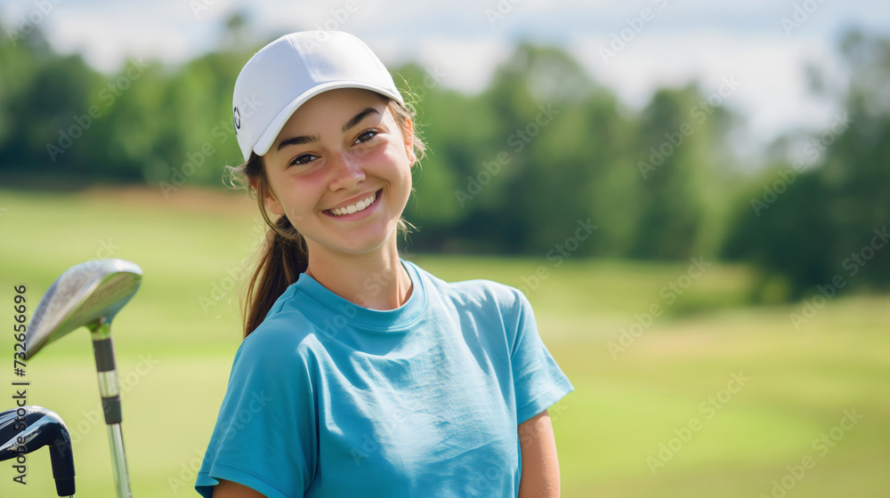Portrait photography of a beautiful female golf player or golfer, young ...