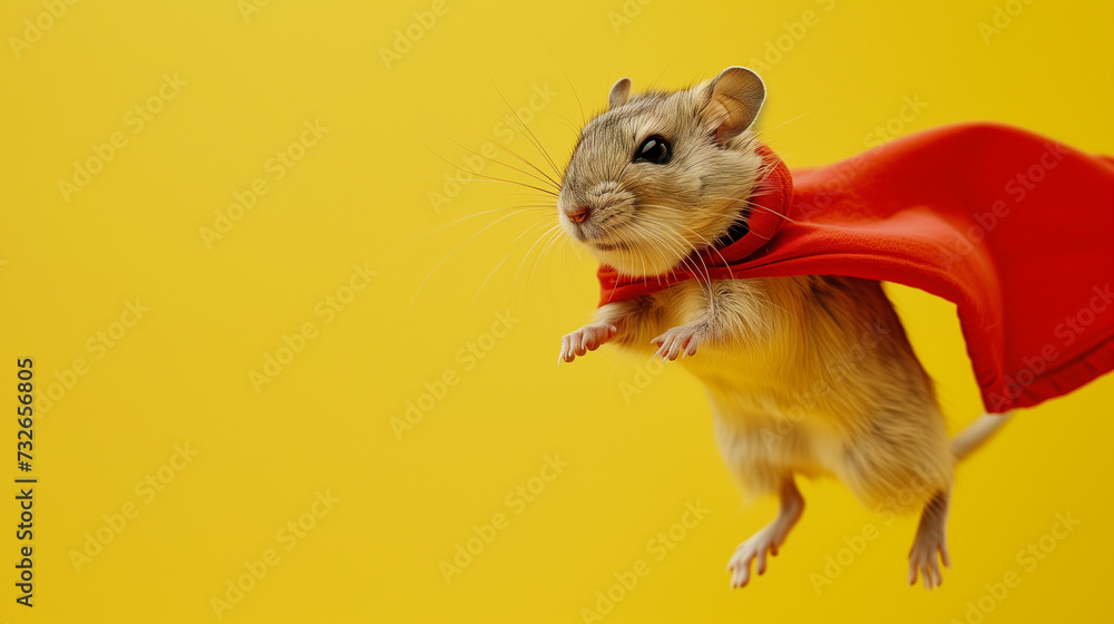 Superhero Gerbil, Cute gerbil with a red cloak jumping and flying on ...