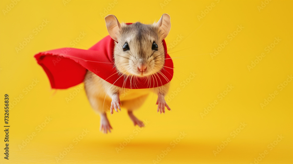 Superhero Gerbil, Cute gerbil with a red cloak jumping and flying on ...