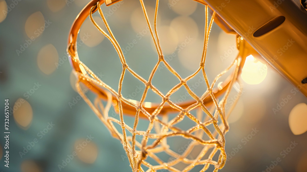Closeup of an orange basketball rim or ring with a net, basketball ...