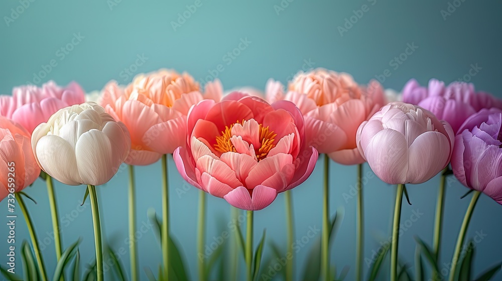 Photo wallpaper with different peonies laid out in a row. Beautiful ...