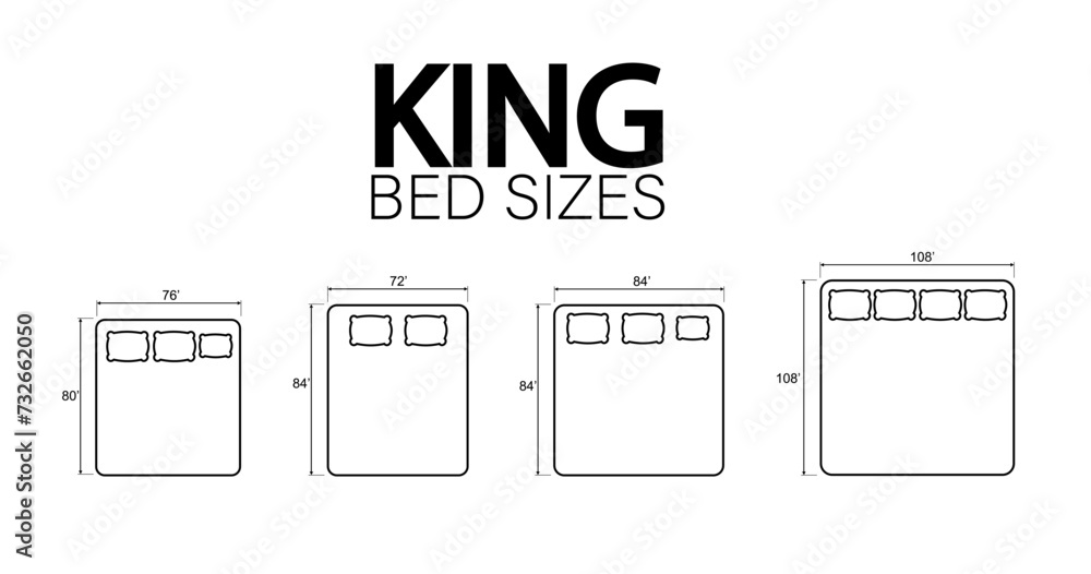 Bed Sizes and Mattress Dimensions . Pictograms depict icons of bed ...