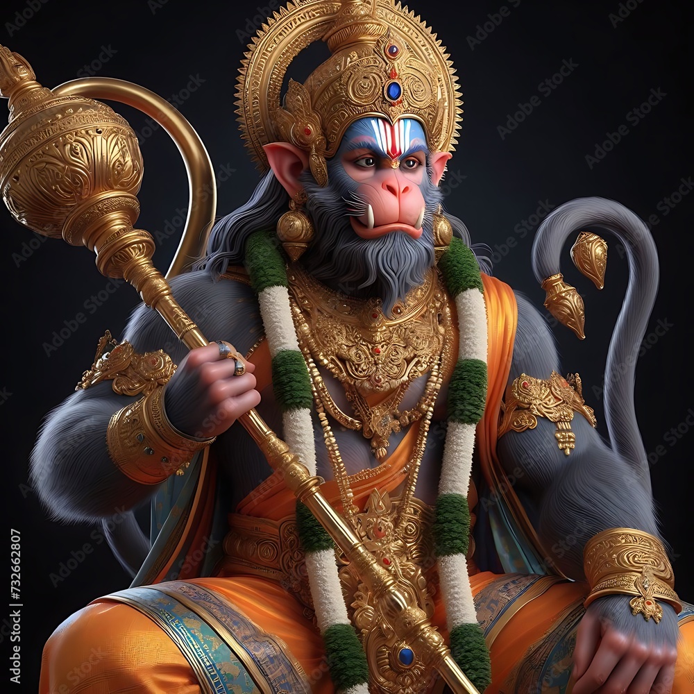 Lord Hanuman portrait with mace Stock Photo | Adobe Stock