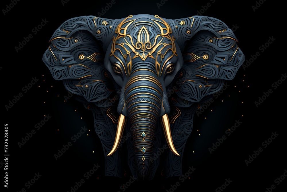 Noble elephant face logo with intricate patterns, symbolizing wisdom ...