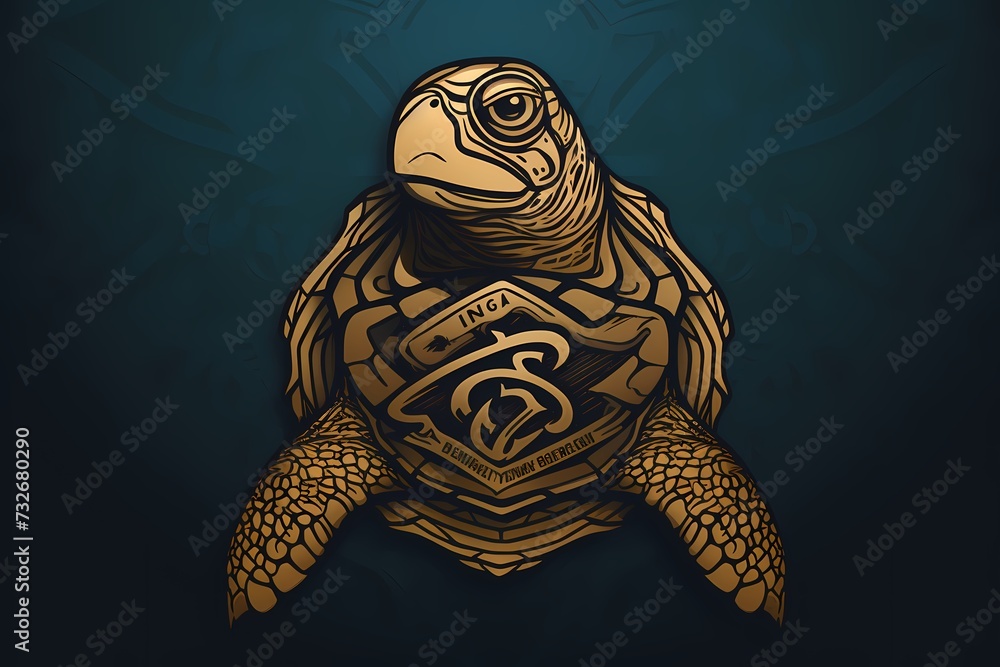 ภาพประกอบสต็อก Resilient turtle face logo with intricate details ...