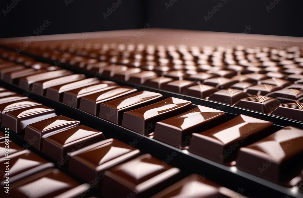 rows of toppings for chocolates manufactured by machine, on a conveyor ...