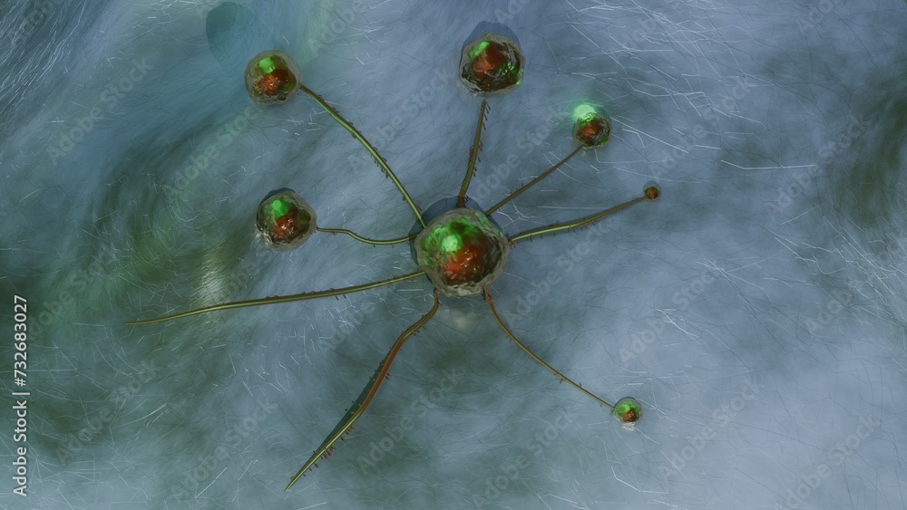 Bacteria, zombie virus , microbes preserved in thawing ice. Microscopic ...