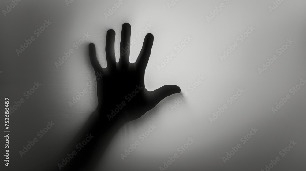 Hand silhouette on grey background. Blurred human hand shape out of ...