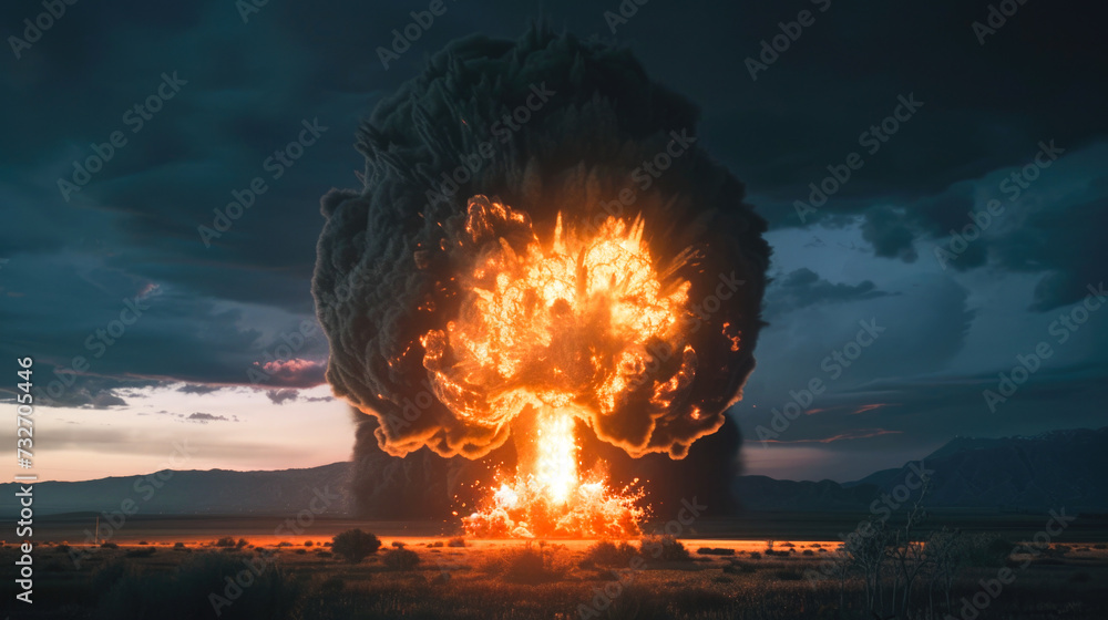 Explosive Mushroom Cloud from Detonation in Desert Landscape Stock ...