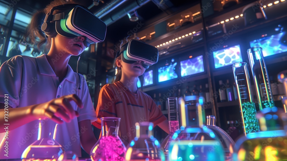 Virtual Reality Science Lab. A scene where a family conducts ...