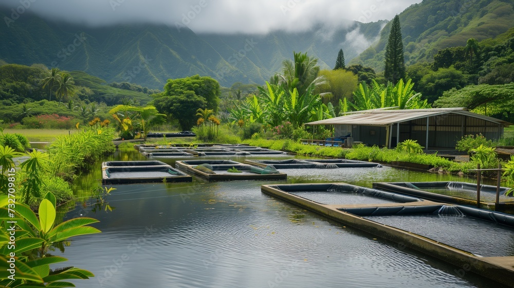 Aquaculture Farm modern aquaculture farm with rows of fish tanks or ...