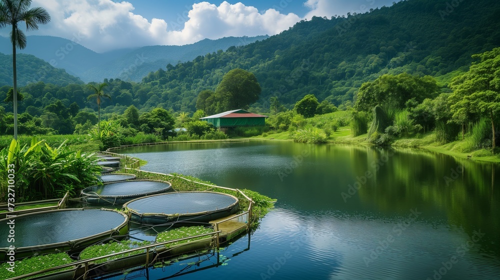 Aquaculture Farm modern aquaculture farm with rows of fish tanks or ...