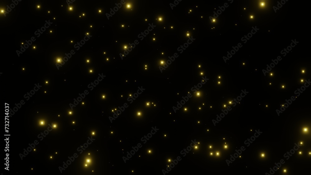 3d blinking yellow glowing stars particle overlay background. Night ...