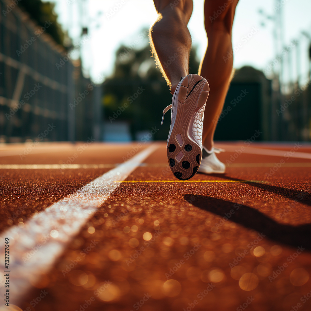 Foto de course à pied, vue au niveau des pieds d'un sprinter sur une ...