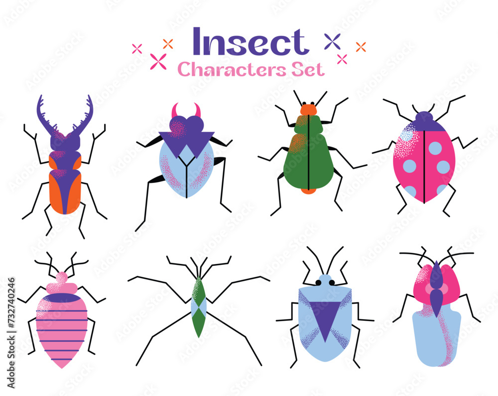 Cute cartoon insect characters set. Funny happy small bugs ...