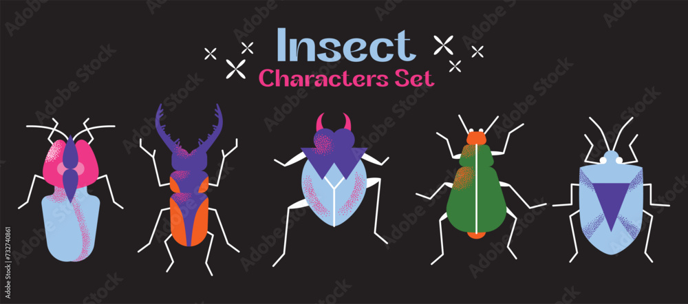 Cute cartoon insect characters set. Funny happy small bugs ...