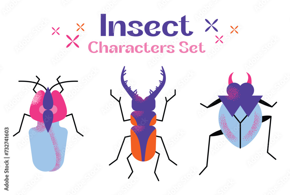 Cute cartoon insect characters set. Funny happy small bugs ...