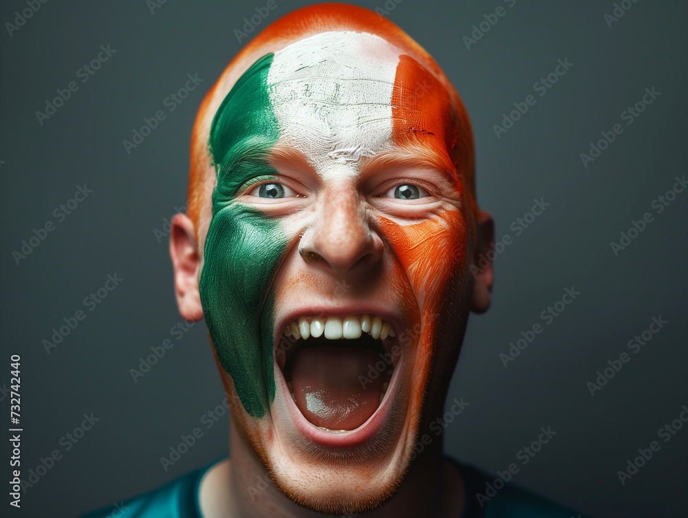 Euphoric National Ireland Team Fan with painted in country flag colors ...
