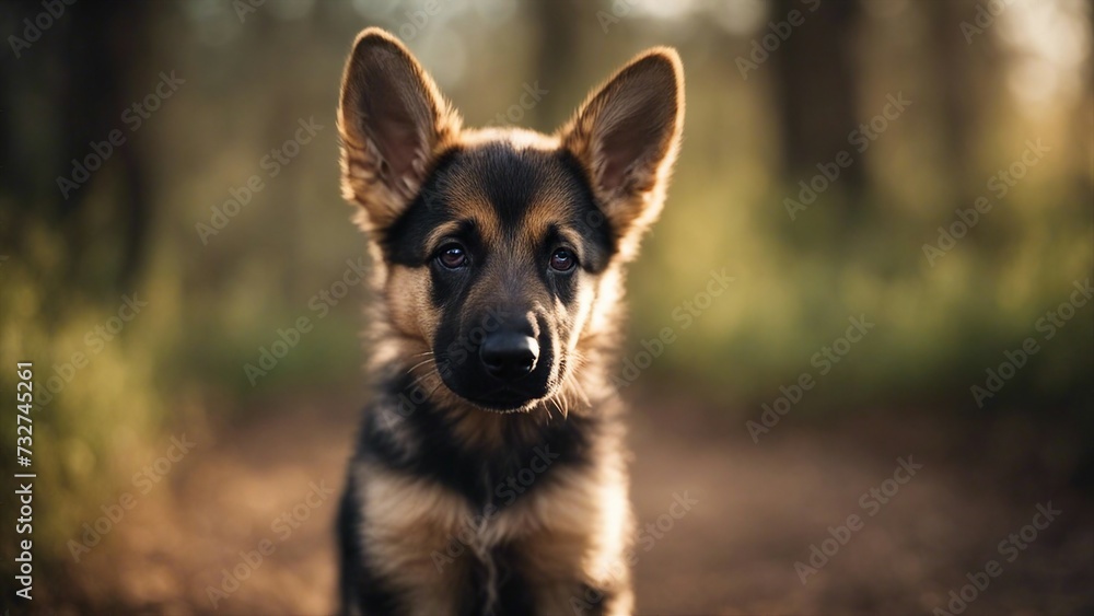 german shepherd puppy Little German shepherd dog puppy in the forest ...