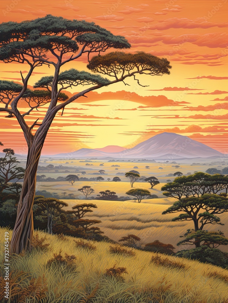 Majestic African Savannas Rolling Hills Art Savannah Sunset Vintage Art ...