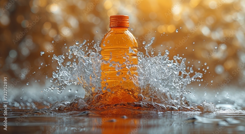 A vibrant burst of orange fluid dances with the cool embrace of water ...