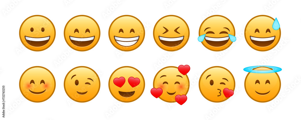 Emoji reactions. Funny emoticons faces with facial expressions. Social ...