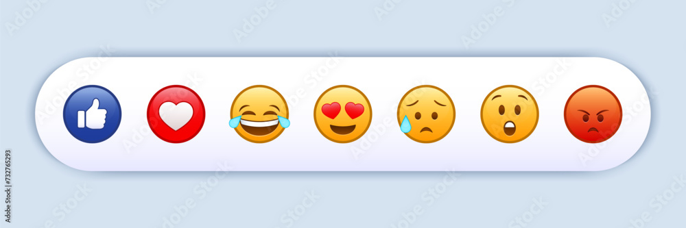 Emoji reactions. Funny emoticons faces with facial expressions. Social ...