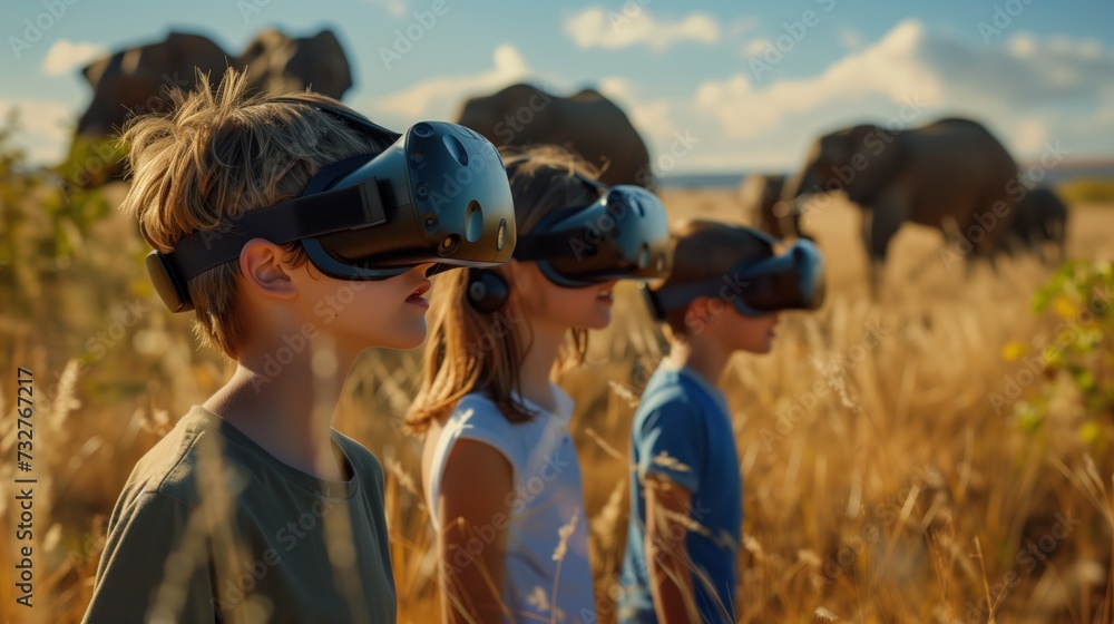 photograph of VR Wildlife Safari: Illustrate a family on a VR safari ...