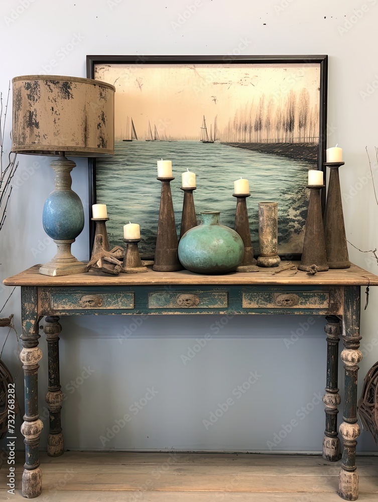 Seaside Rustic Scene: Vintage Piers Coastal Landscape Ocean Decor Art ...