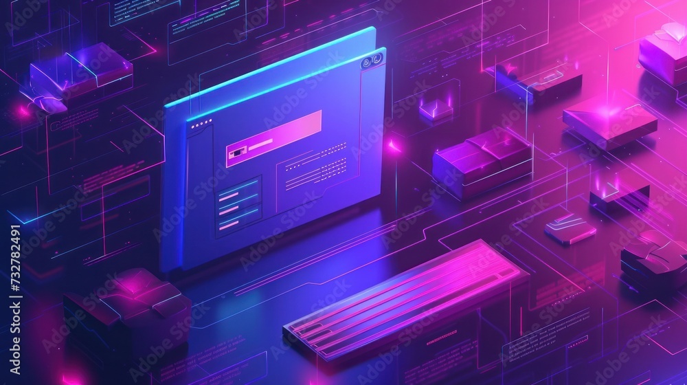 3D web vector illustrations depict a computer screen showcasing an account login and password ...