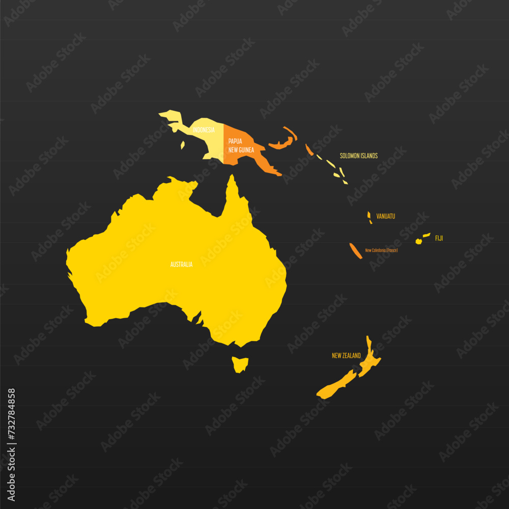 Political map of Australia. Yellow colored land with country name ...