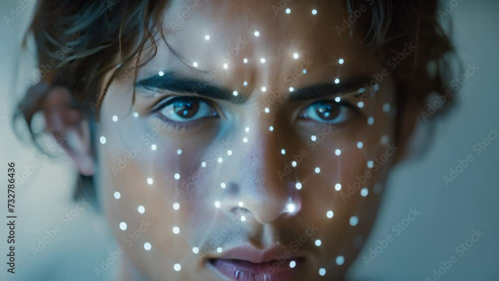 Face analysis.Handsome Young asian Man is Identified by Biometric ...